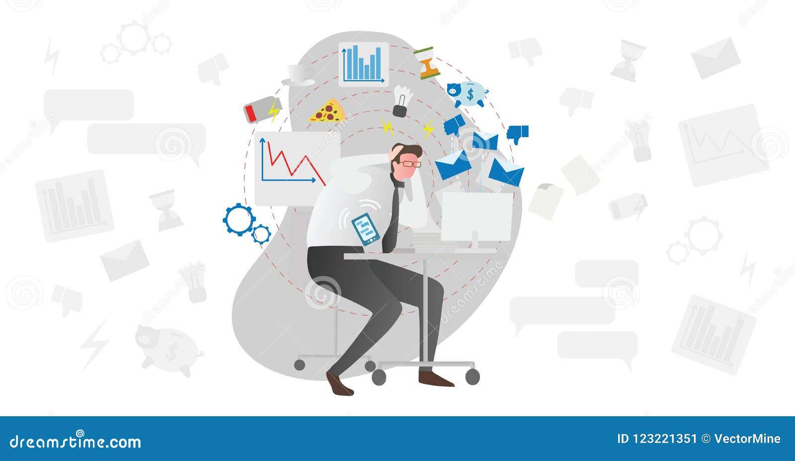 Stress Causes Vector Illustration. Busy Men in Office with Document ...