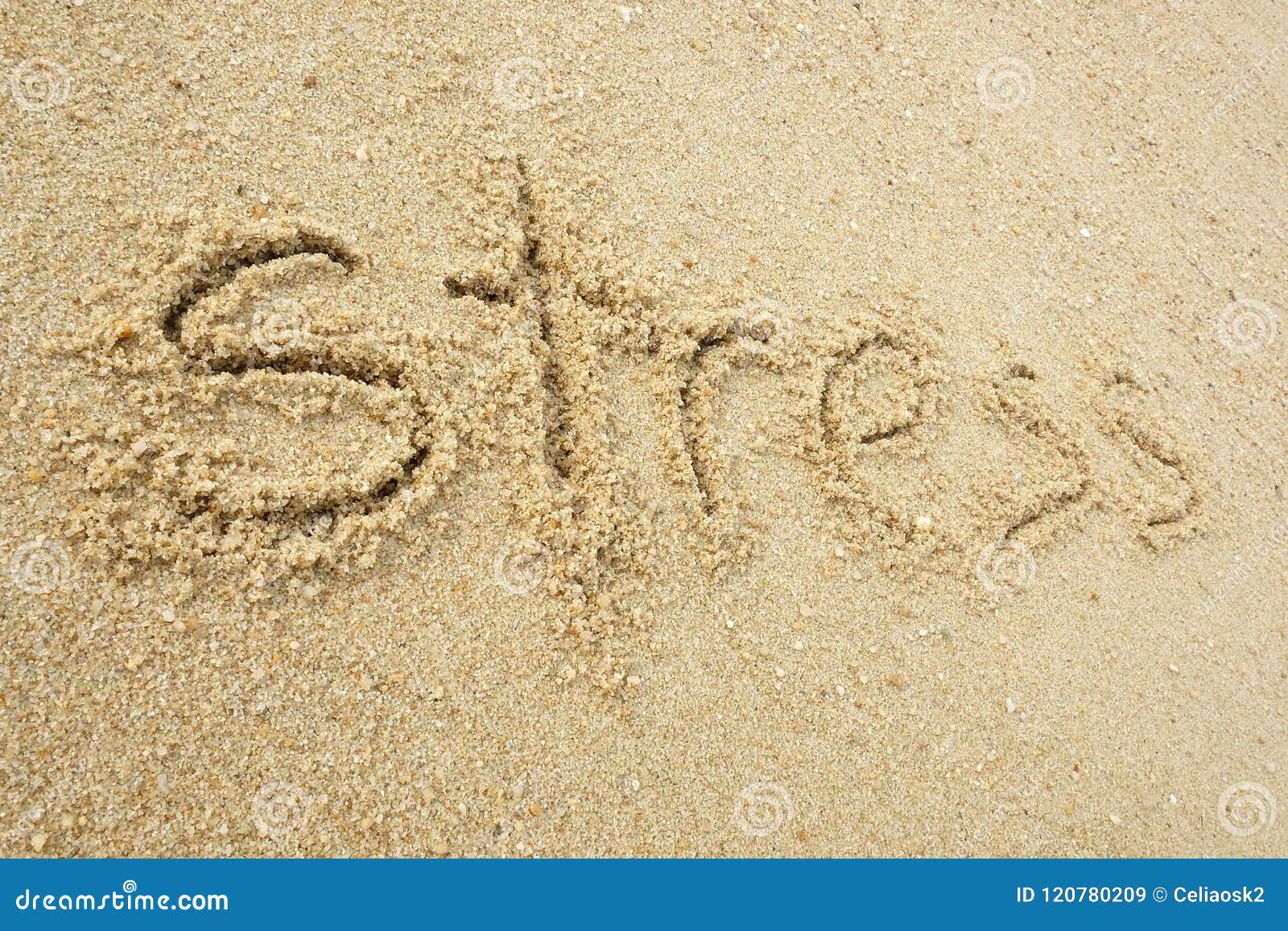 Stress written on sand stock image. Image of management - 120780209