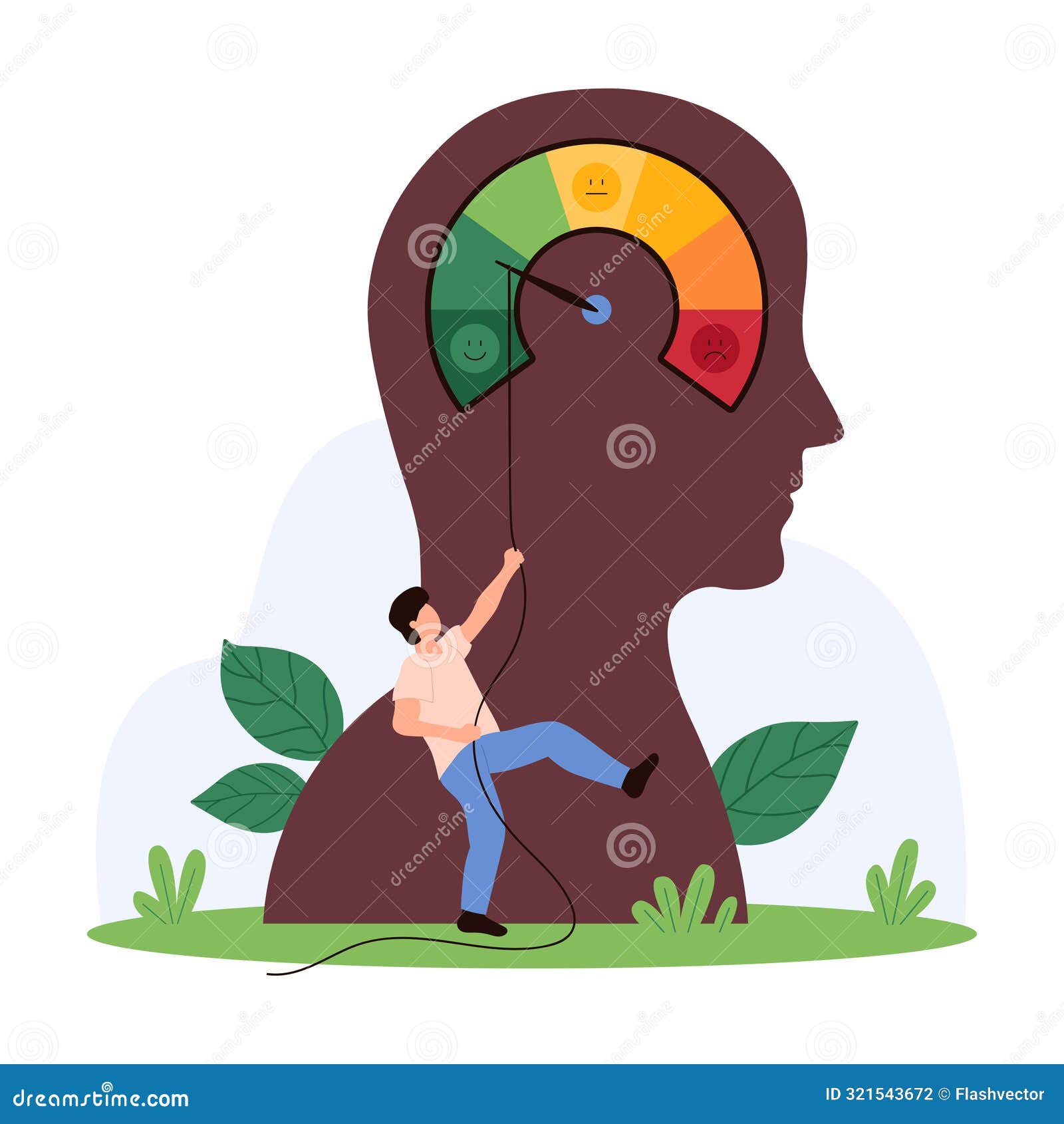 Stress Control when Problems Overload Mind of Tiny Man Pulling Arrow on ...