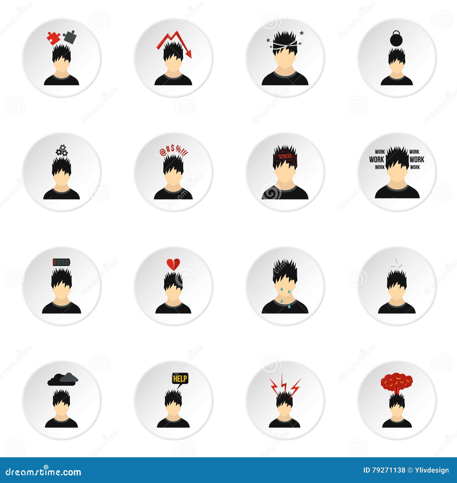 Stress Icons Set, Flat Style Stock Vector - Illustration of mental ...