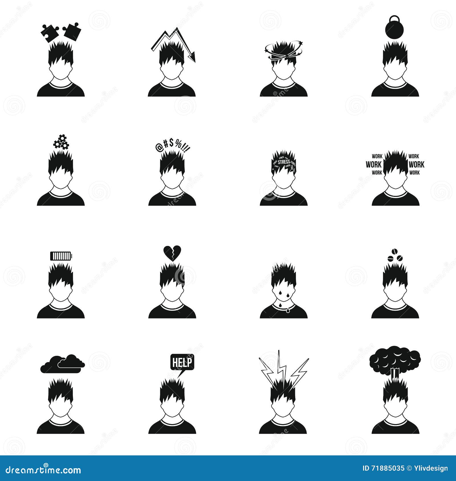 Stress Icons Set in Simple Style Stock Vector - Illustration of ...