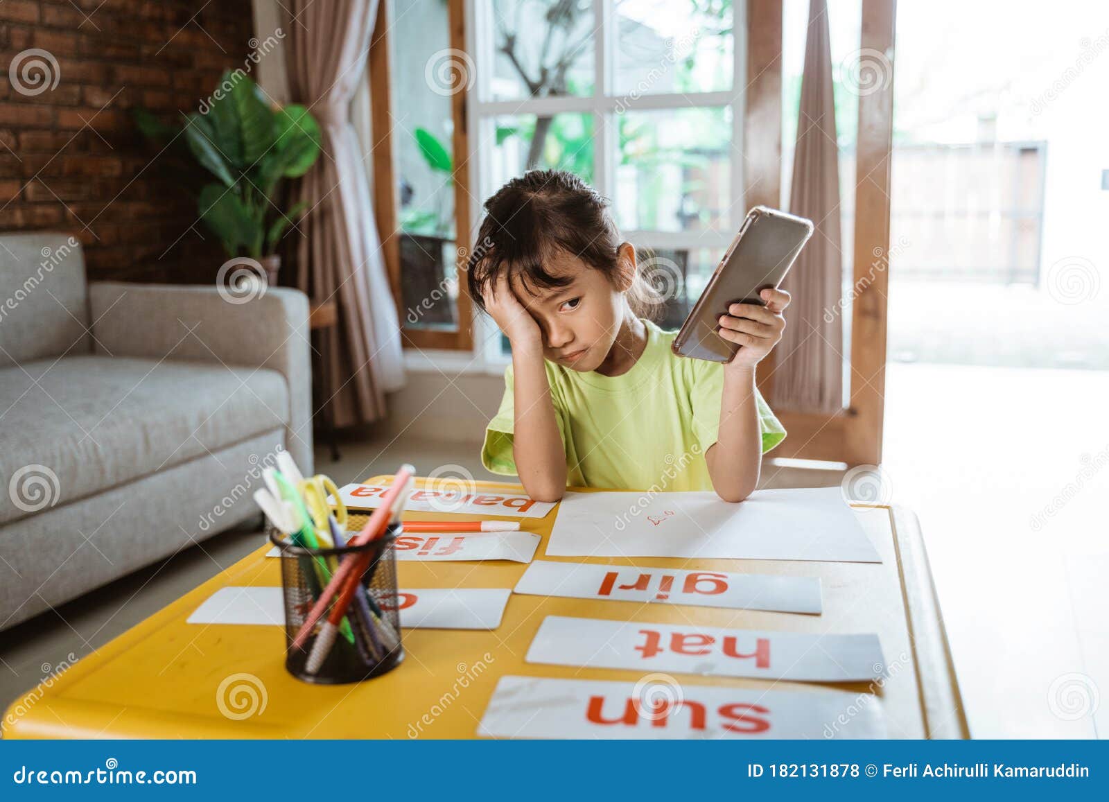 Stress Kid during Home Online Learning Stock Photo - Image of beautiful ...