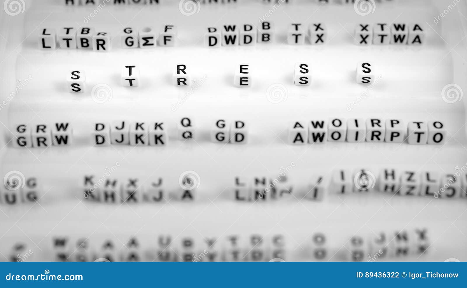 Stress Letters between Other Blurred Lettters, Black and White Stock ...