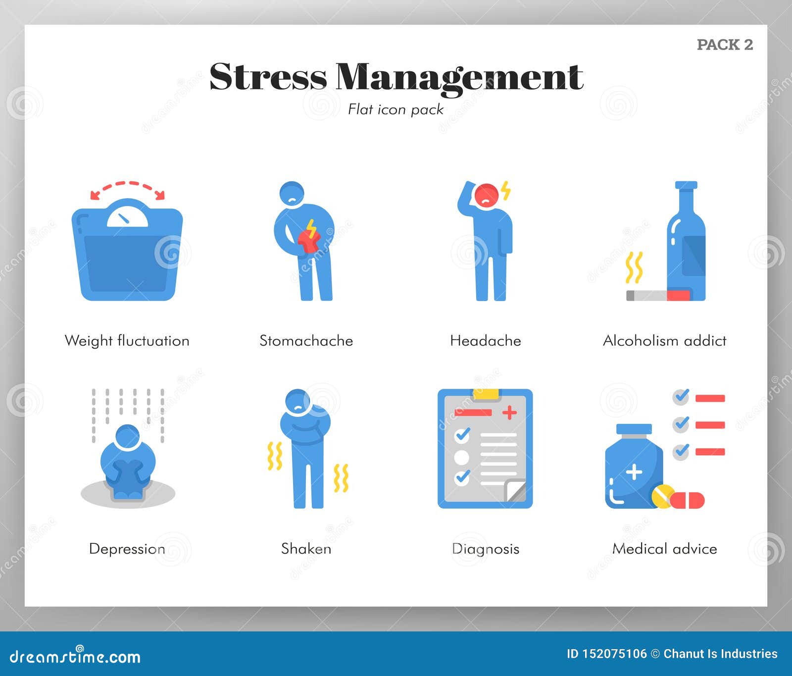 Stress Management Icons Flat Pack Stock Vector - Illustration of ache ...
