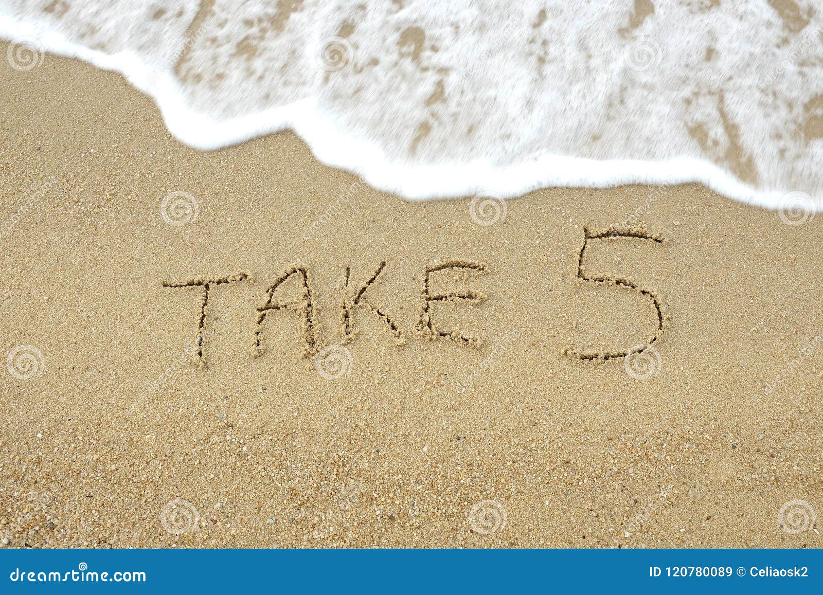 Take 5 written on sand stock image. Image of enjoy, leisure - 120780089