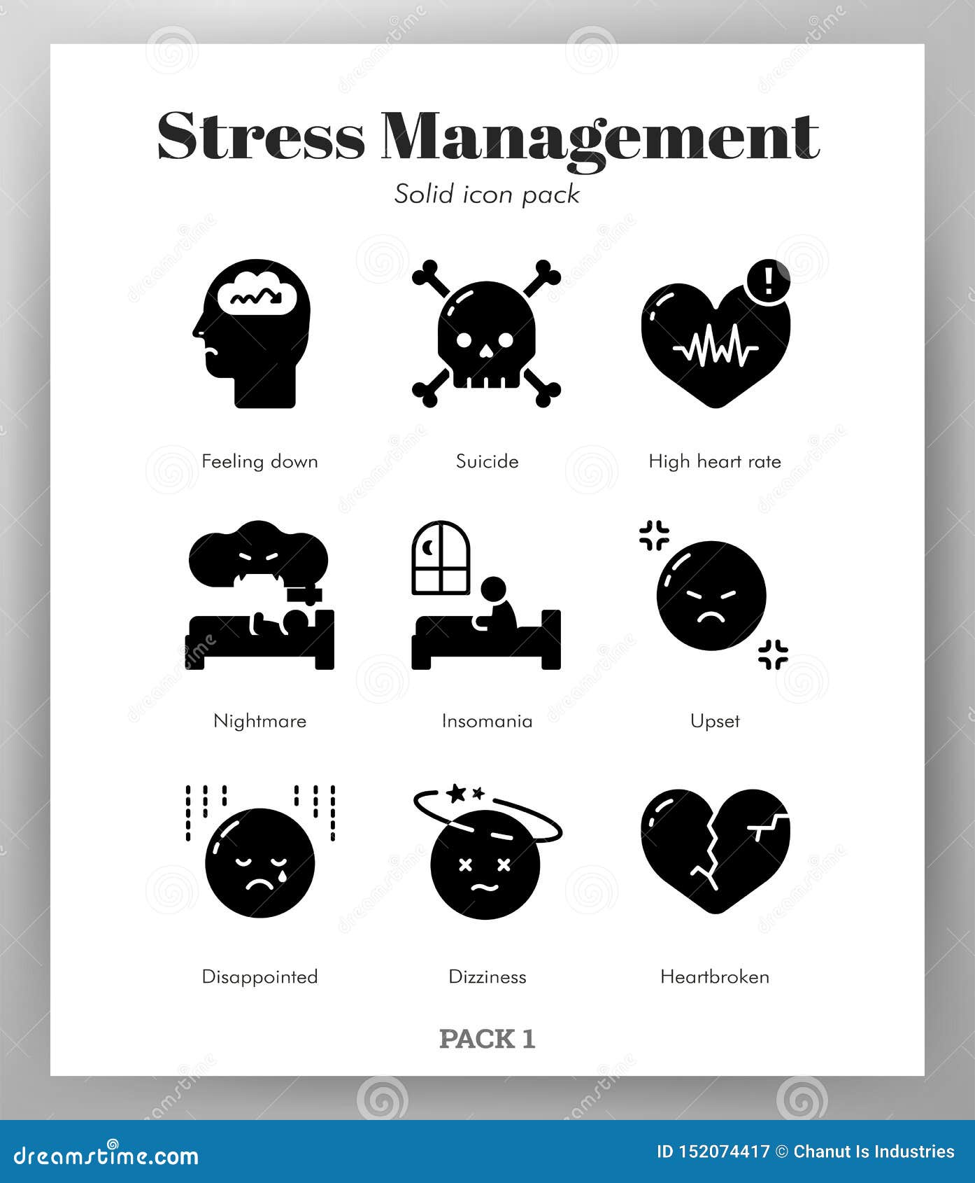 Stress Management Icons Solid Pack Stock Vector - Illustration of ...