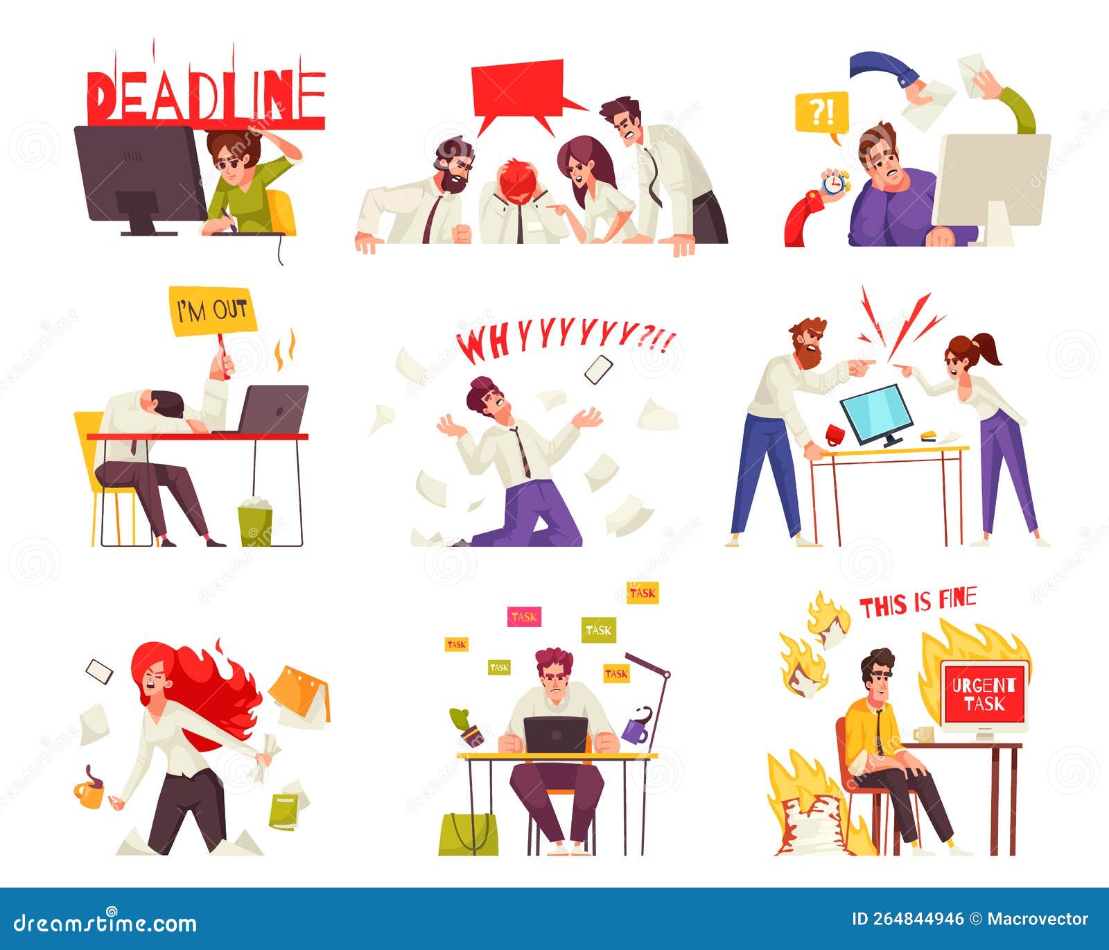 Stress Office Work Set stock vector. Illustration of office - 264844946