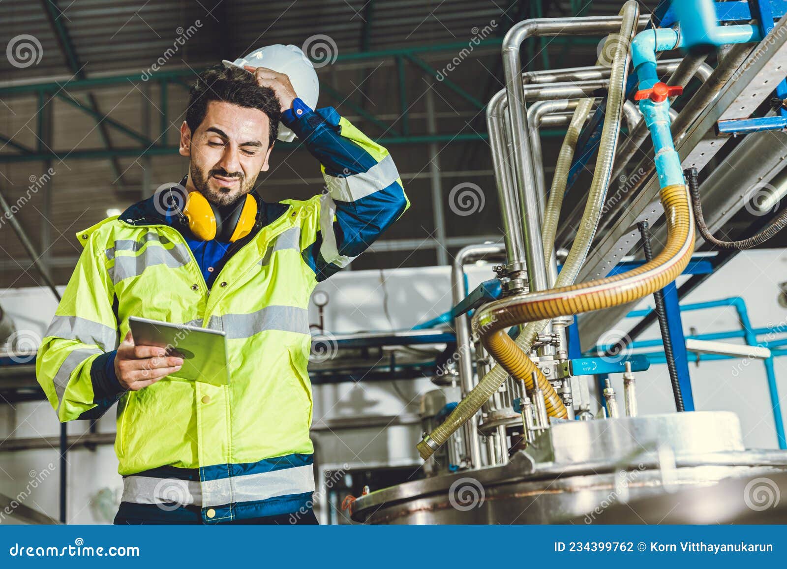 Stress Problem Headache Bad Face Expression Hispanic Engineer Worker ...