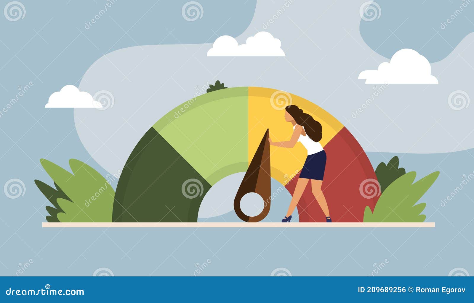 Stress Scale. Woman Moving Arrow of Measuring Device. Dashboard ...