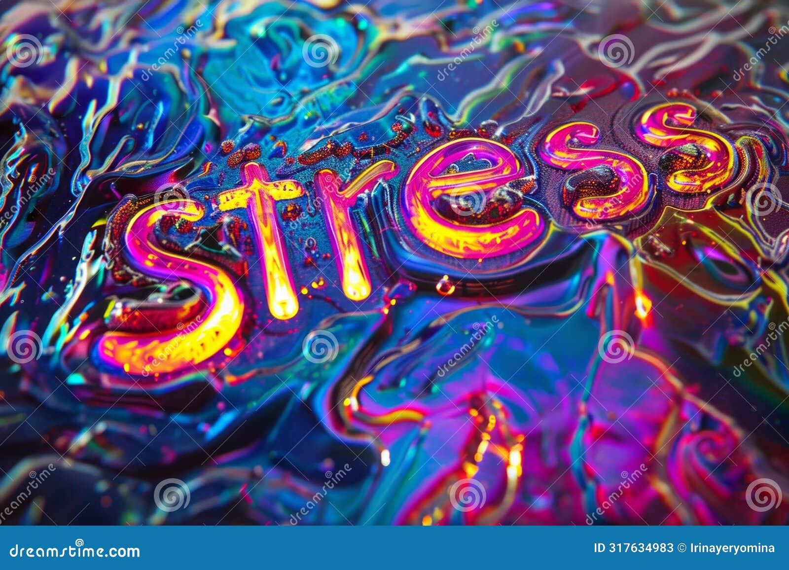Stress Text in Psychedelic Liquid Metallic Texture Stock Image - Image ...
