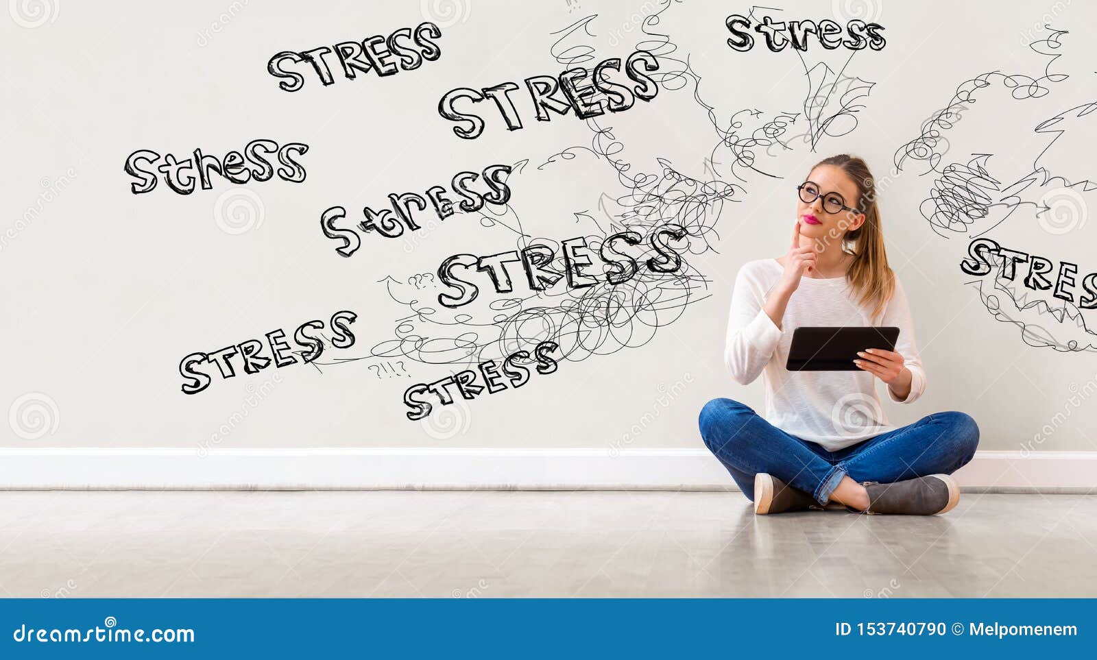 Stress Theme with Woman Using a Tablet Stock Photo - Image of computer ...