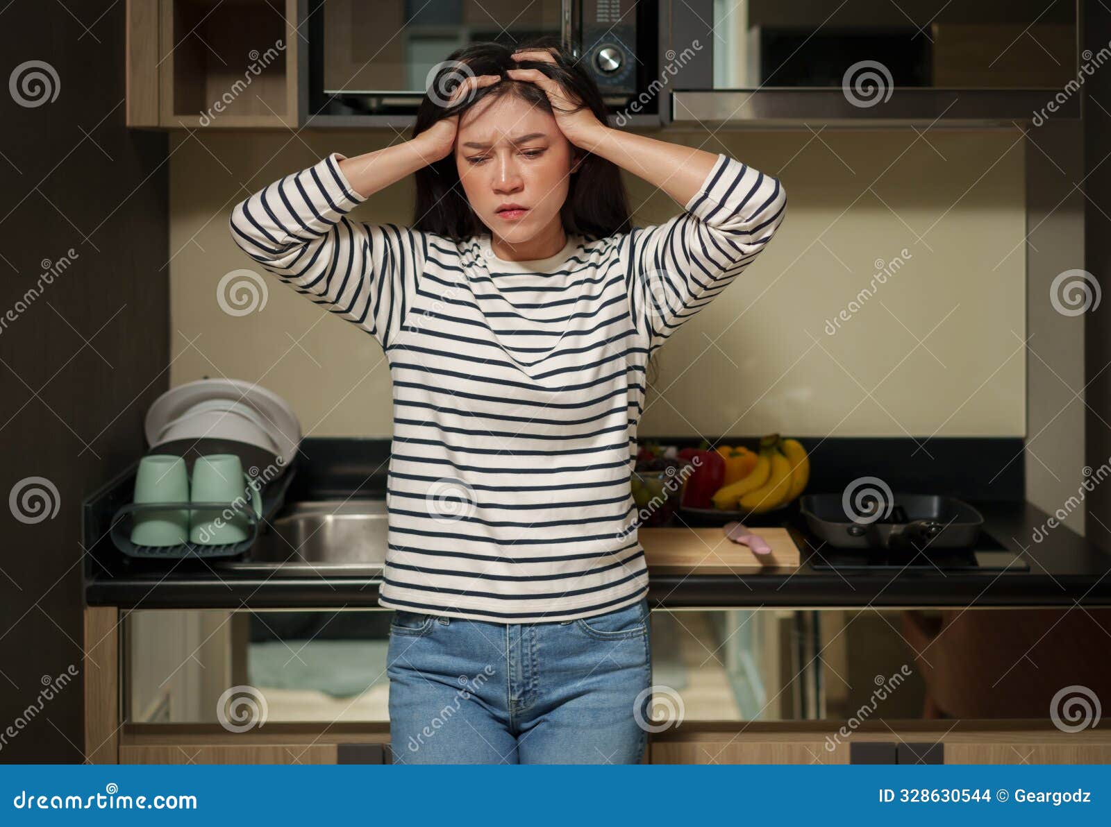 Stress Woman in Kitchen Room Stock Photo - Image of tired, problem ...