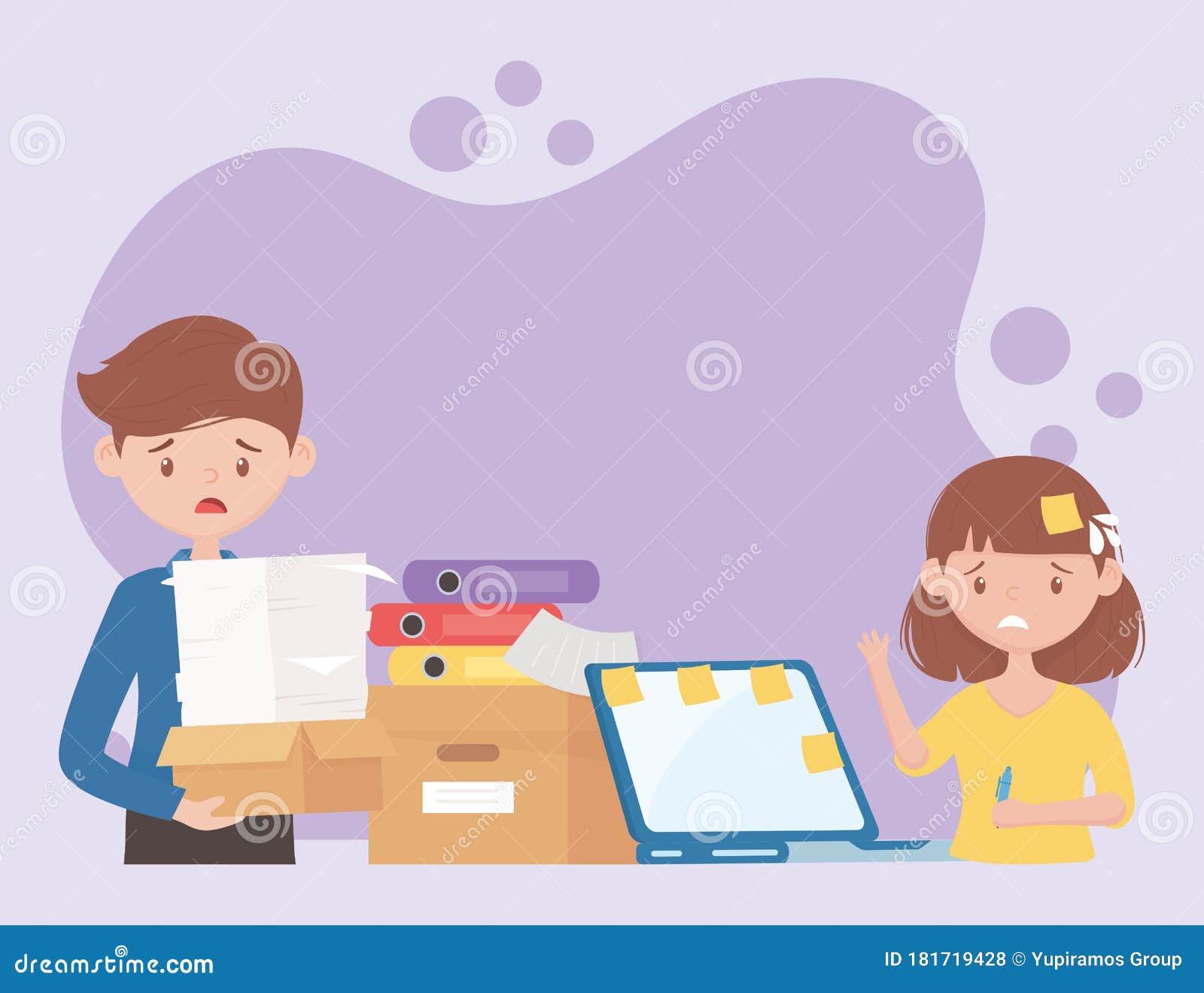 Stress at Work, Employees with Many Papers Sticky Note Binders in ...