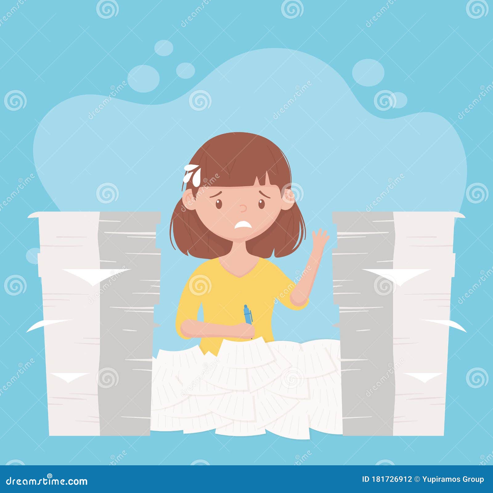 Stress at Work, Female Worker with Overload Paperwork Stock Vector ...