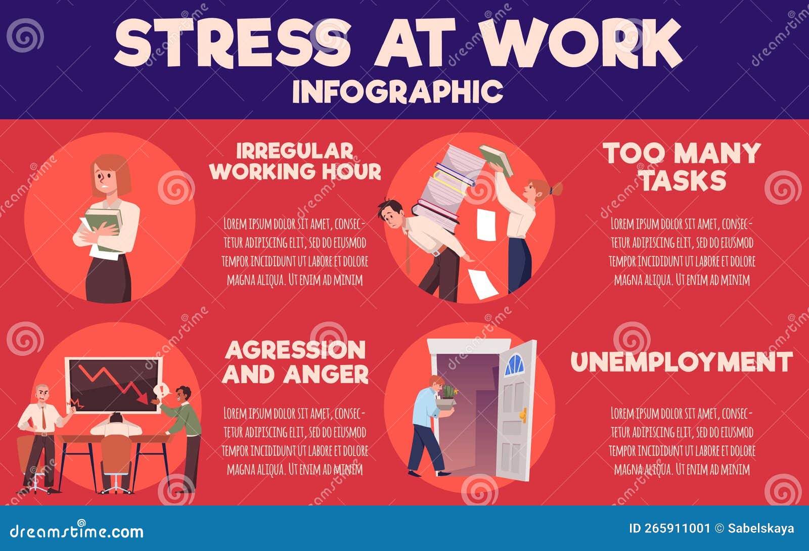 Stress at Work Infographic with People Feeling Depressed and Unhappy ...