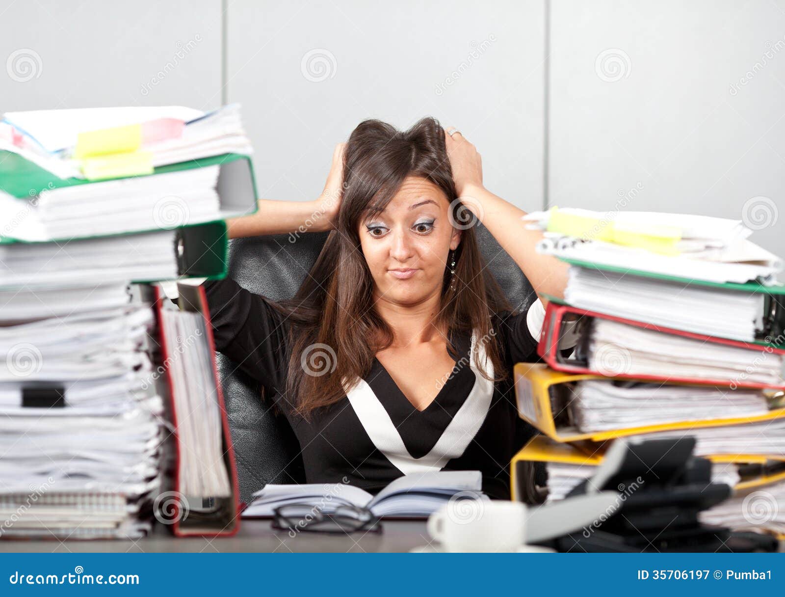 Stress on Work.woman Holding Her Head Stock Image - Image of desk ...