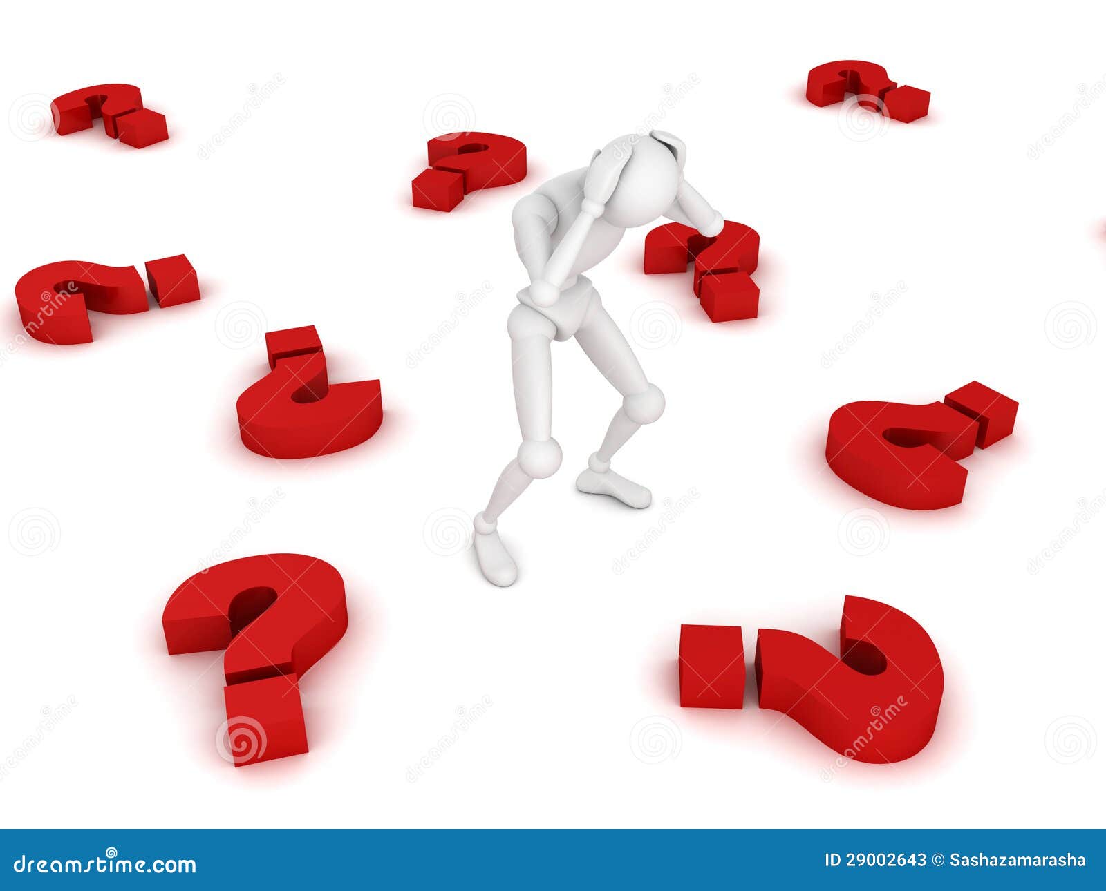Stressed 3d Man Amongst Red Question Marks on White Stock Illustration ...