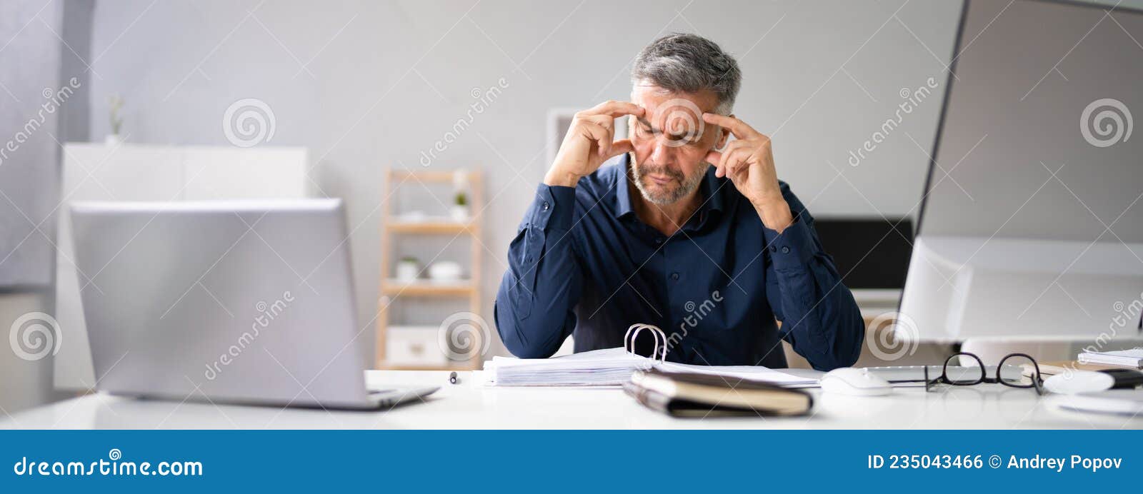 Stressed Accountant Man with Headache Stock Photo - Image of laptop ...
