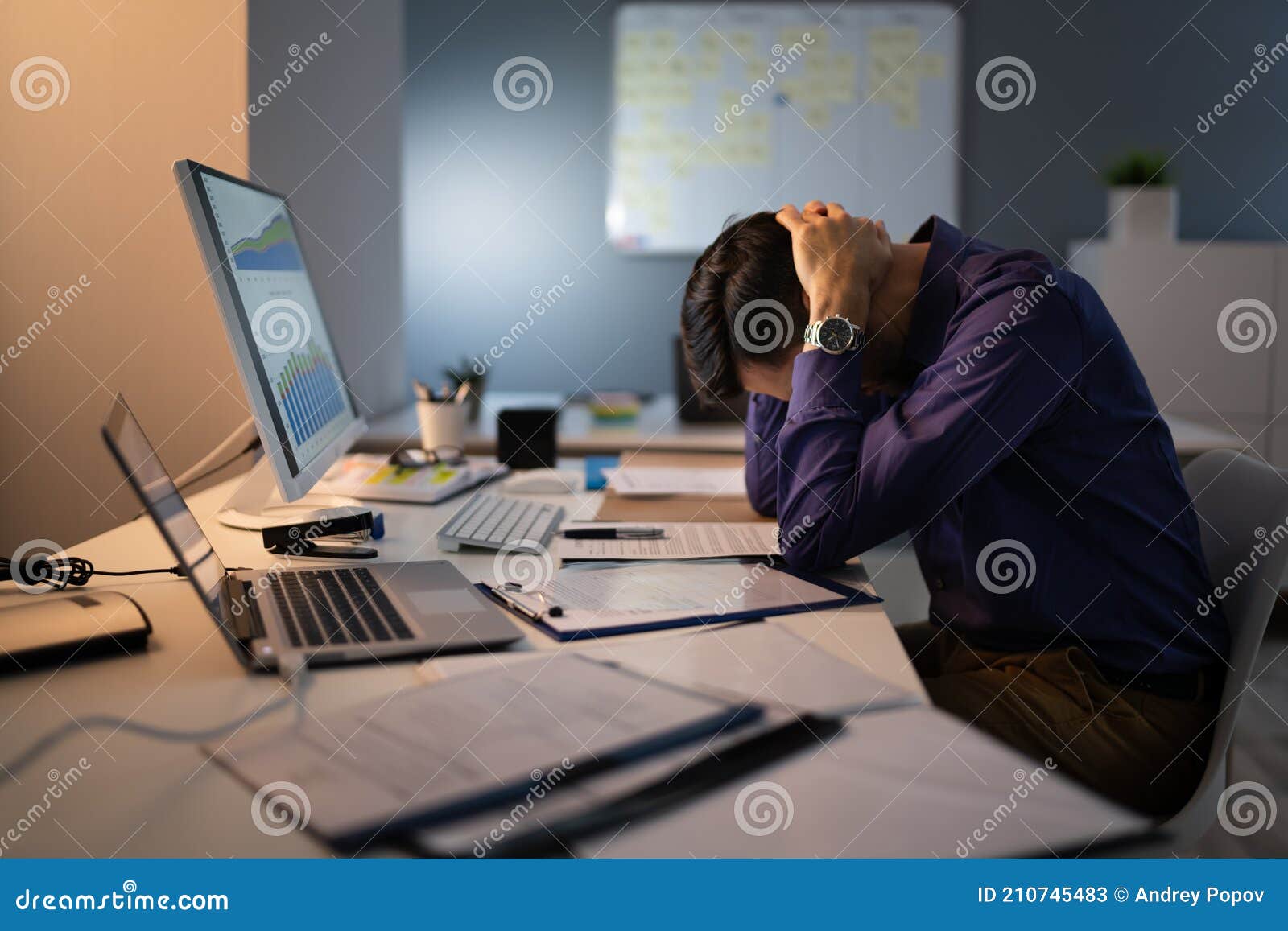 Stressed Accountant Working Late in Office Stock Image - Image of ...
