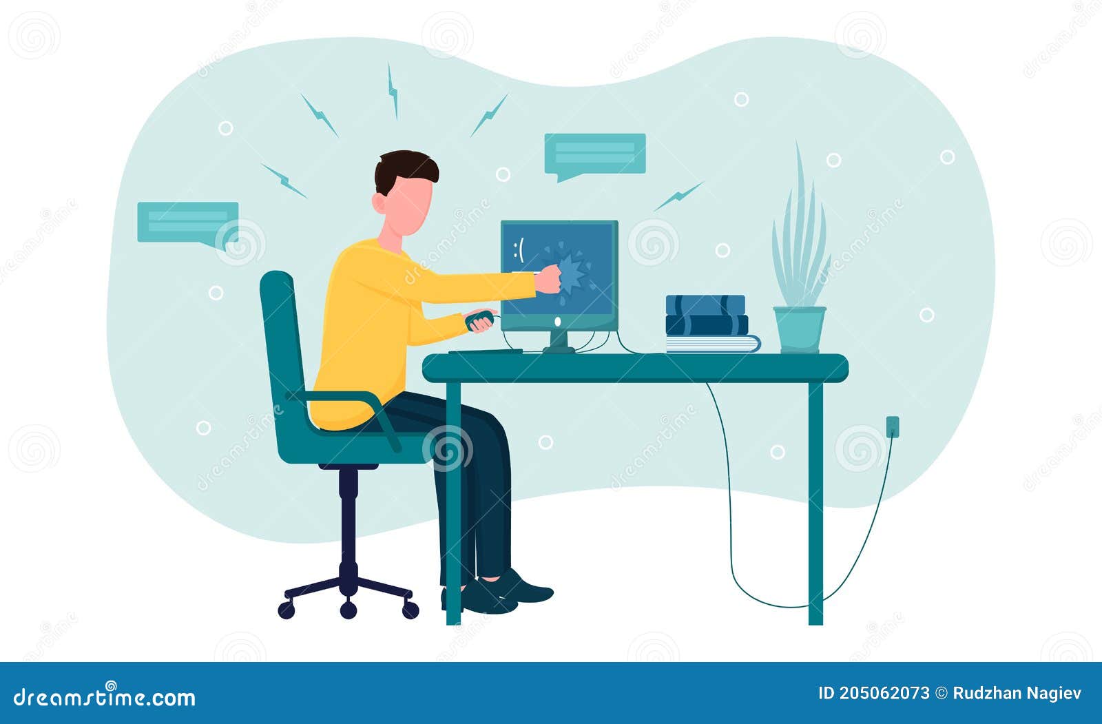 Stressed Angry Office Worker Breaks Computer At Work Cartoon Vector ...