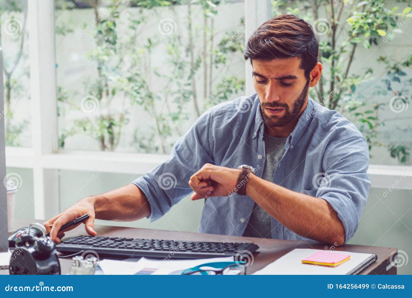 Stressed Anxious Businessman in a Hurry Checking Time Stock Image ...
