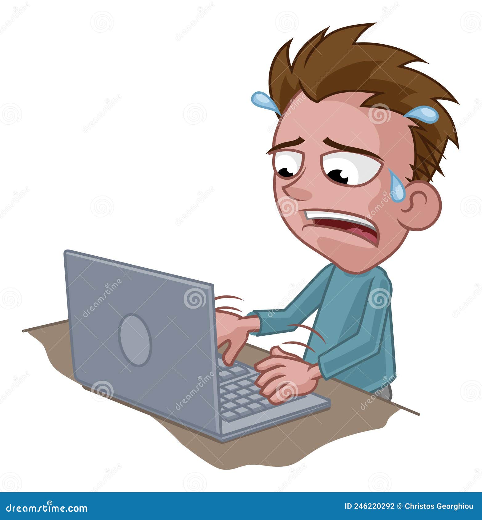 Stressed Anxious Man Using Laptop Cartoon Stock Vector - Illustration ...