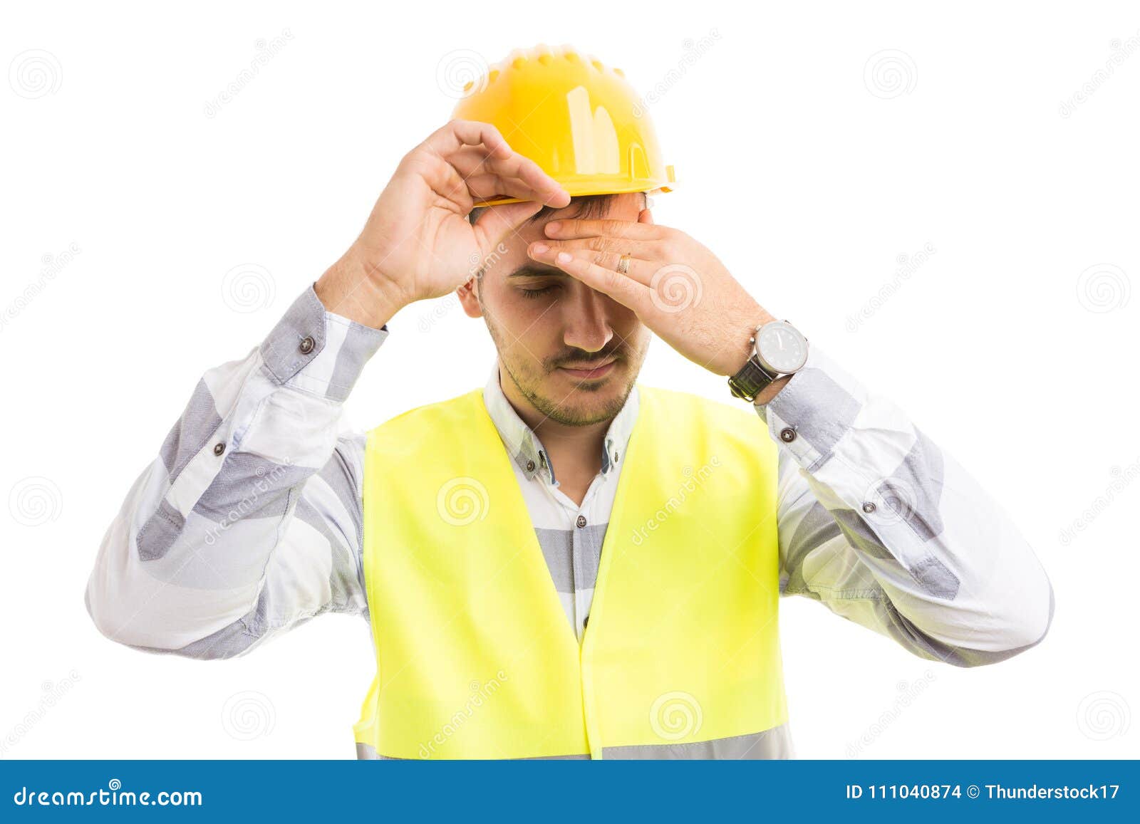 Stressed Architect or Engineer Touching Forehead Stock Photo - Image of ...