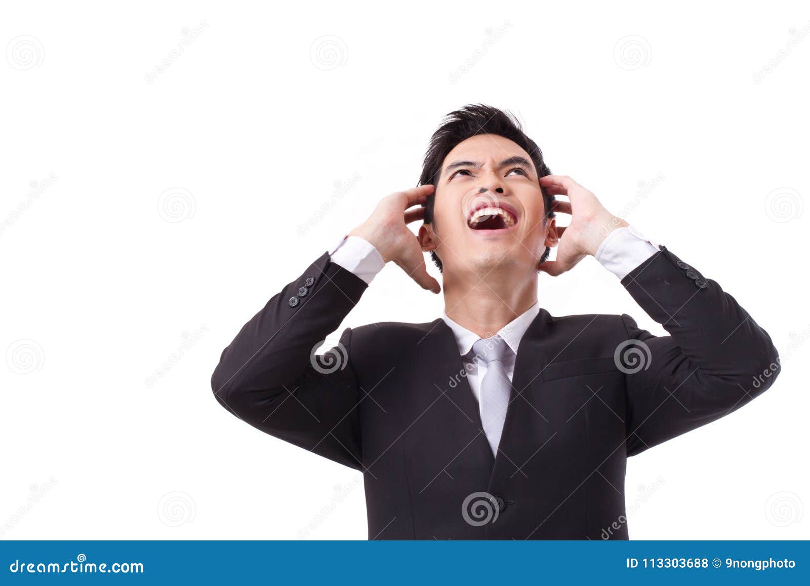 Stressed Businessman Screaming Stock Photo - Image of hand, portrait ...