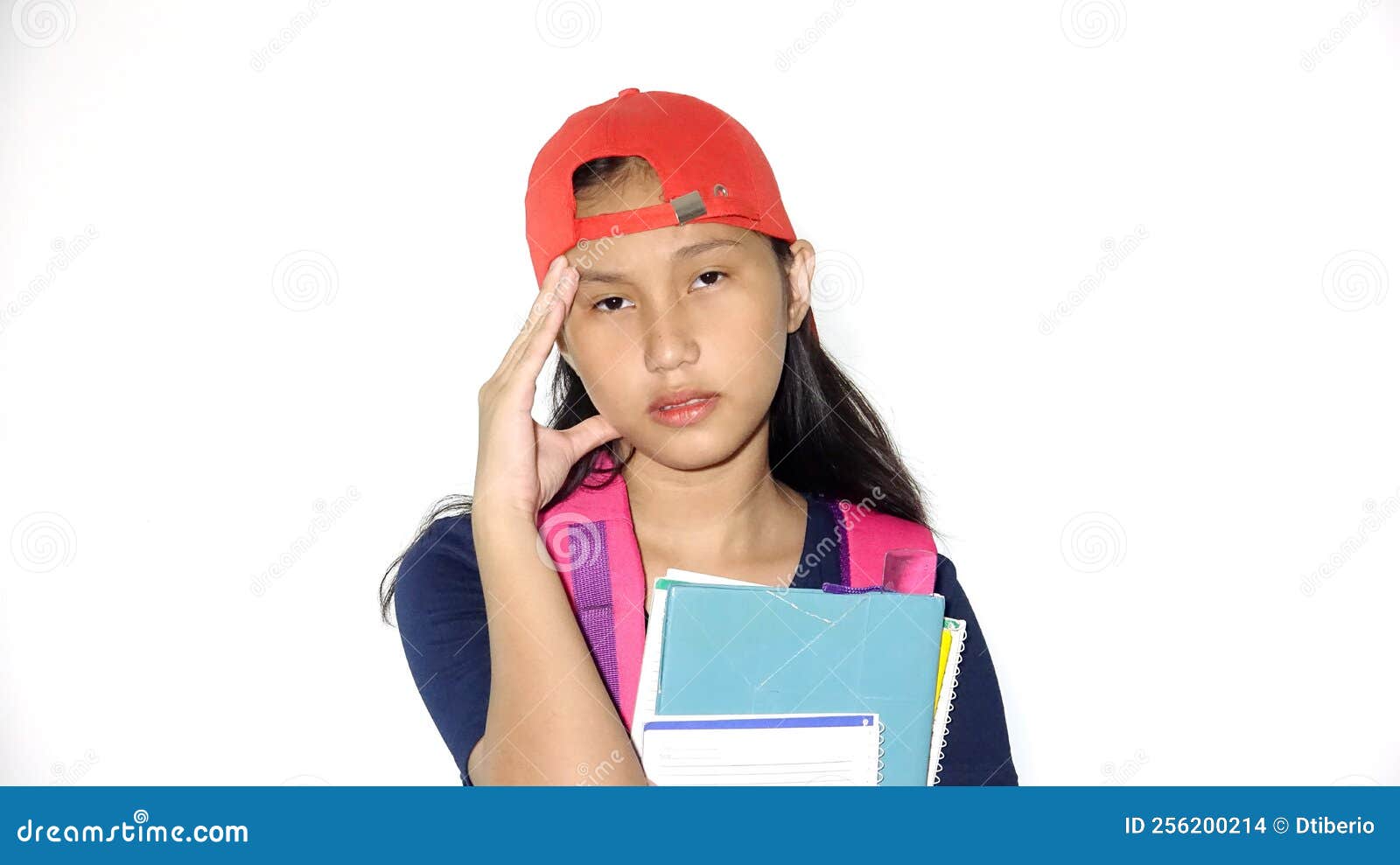 Stressed Asian Female Student Holding Books Isolated Stock Photo ...