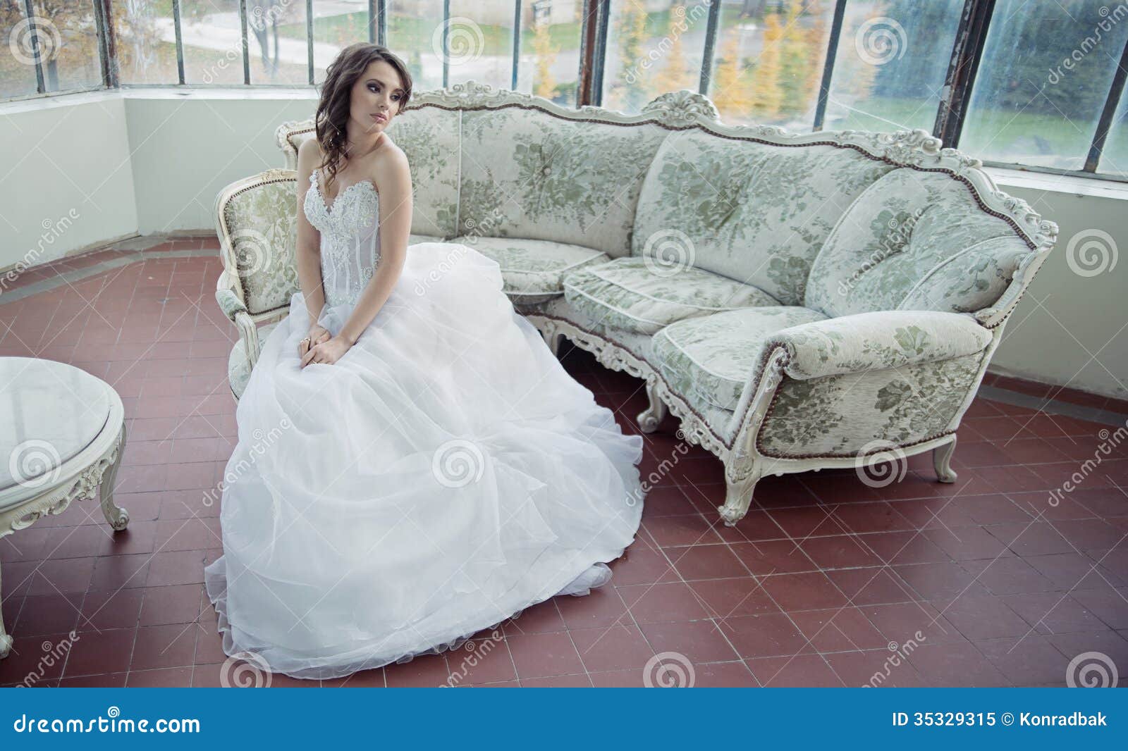 Stressed Bride Wearing Beautiful Wedding Gown Stock Image - Image of ...
