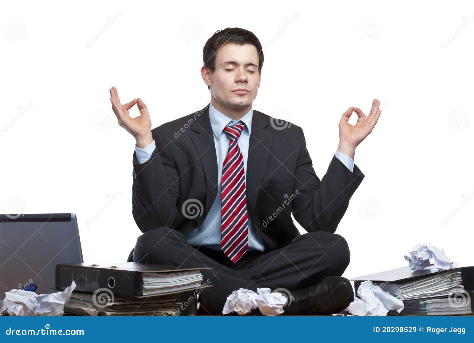 Stressed Business Man Meditates at Desk in Office Stock Image - Image ...
