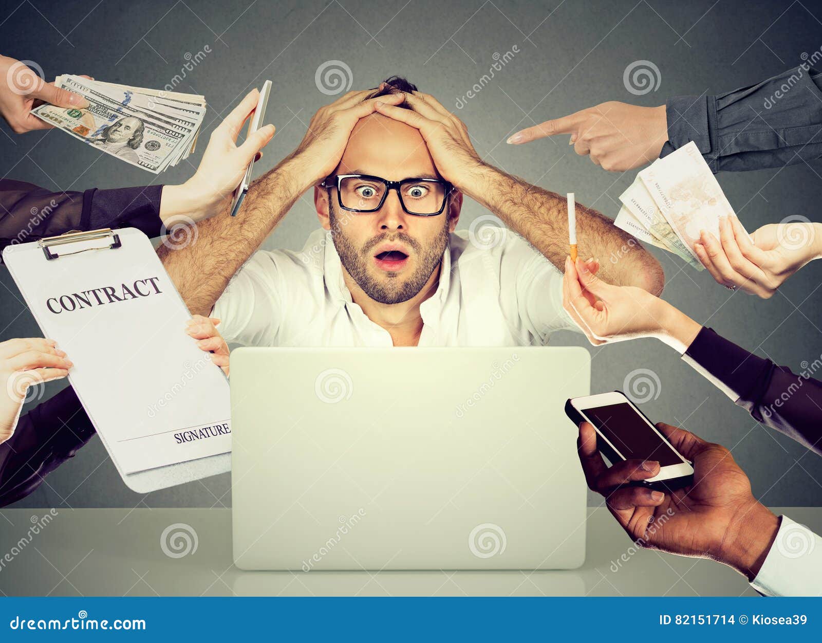Stressed Business Man in Office Working on Computer Overwhelmed Stock ...