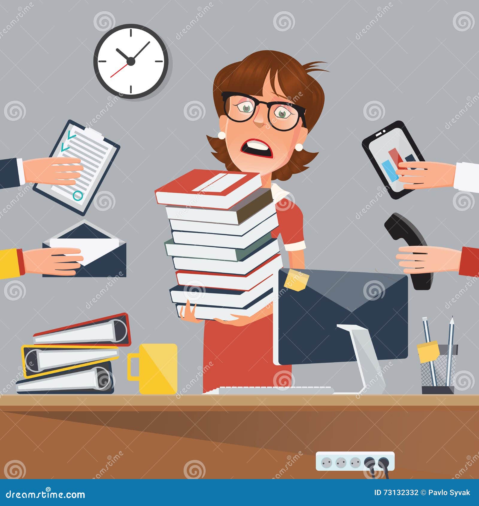 Stressed Business People. Busy Office Workers, Angry Boss In Panic And ...