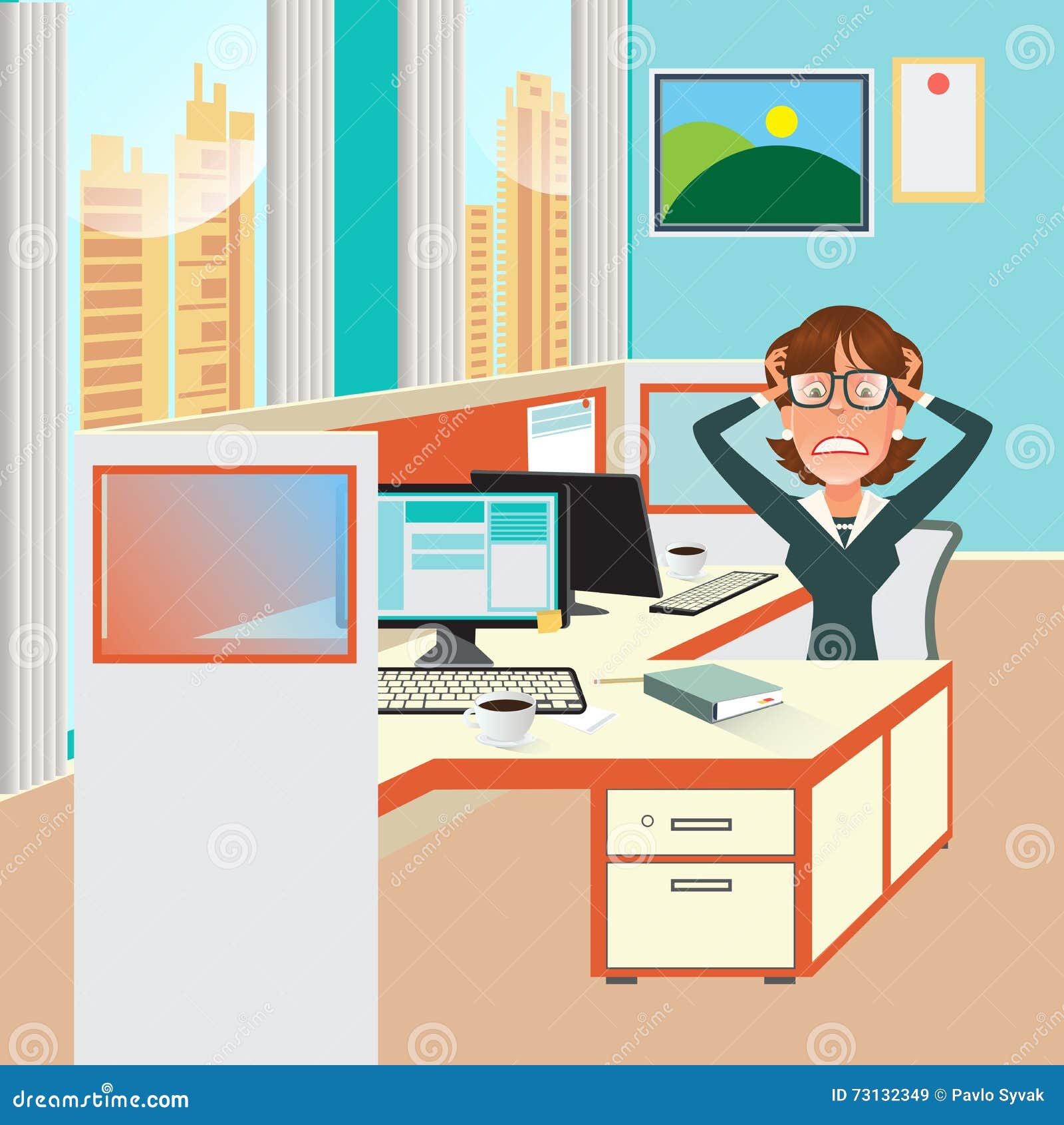 Stressed Business People. Busy Office Workers, Angry Boss In Panic And ...