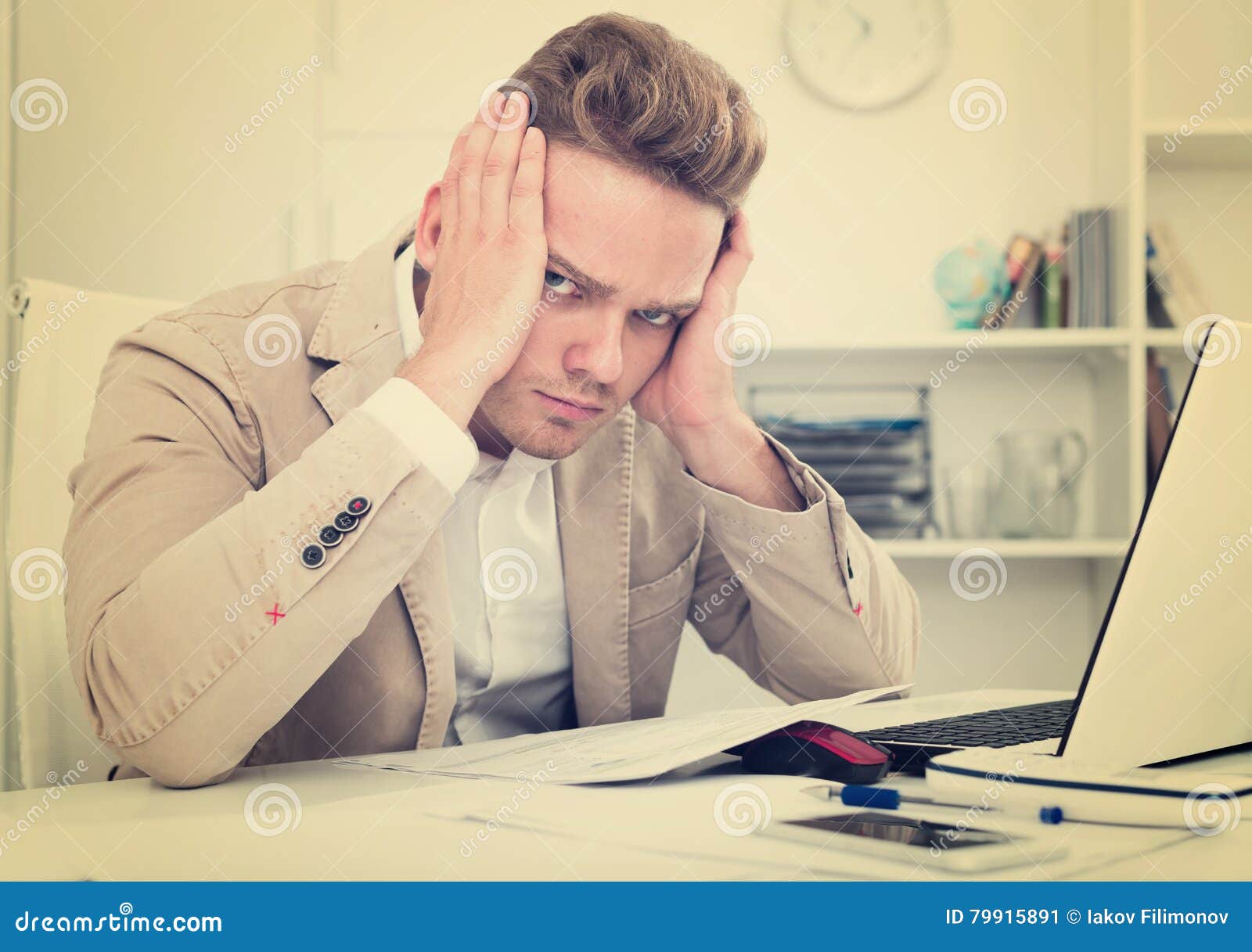 Stressed Businessman with Documents in Office Stock Image - Image of ...