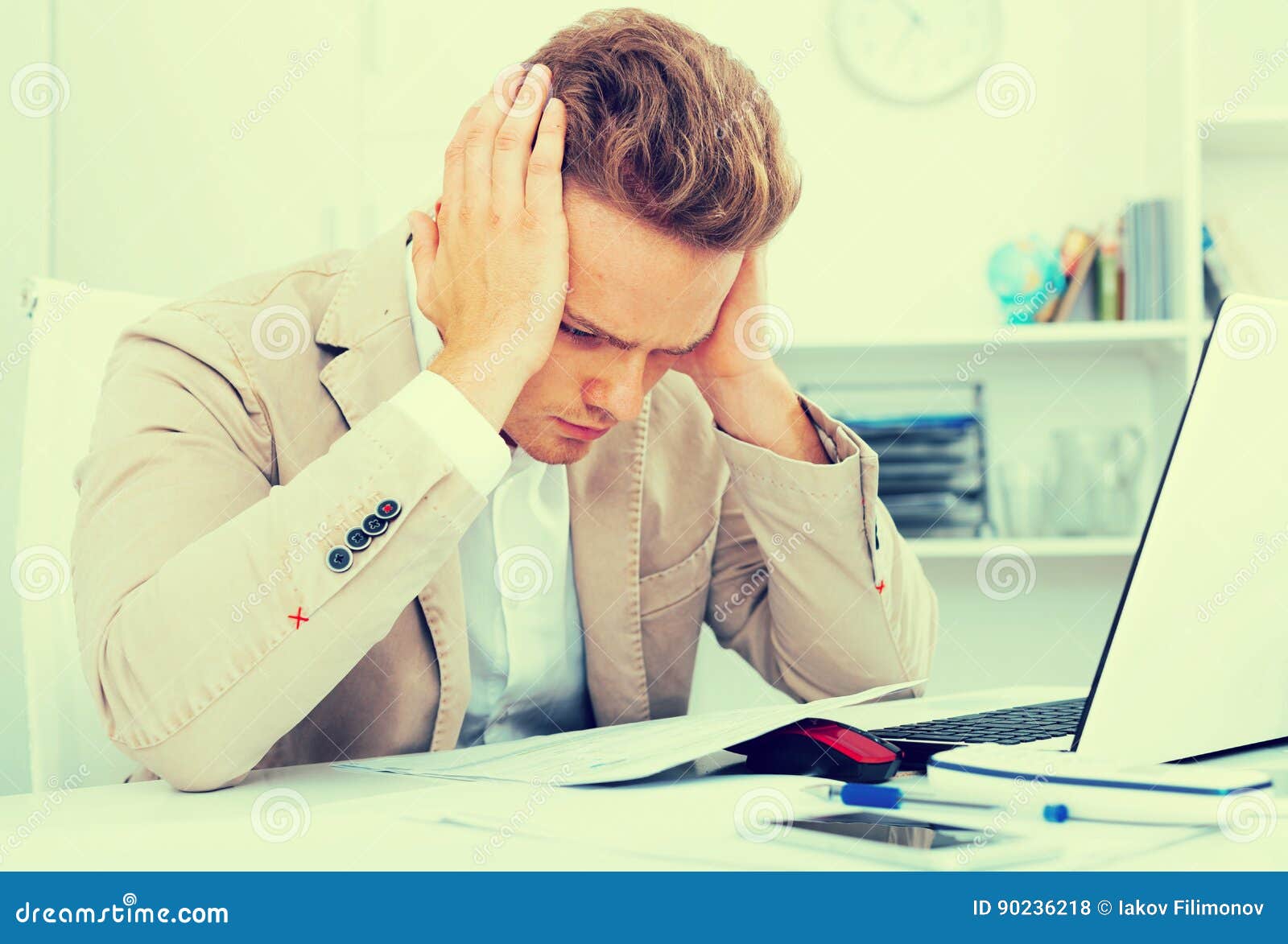Stressed Businessman with Documents in Office Stock Photo - Image of ...