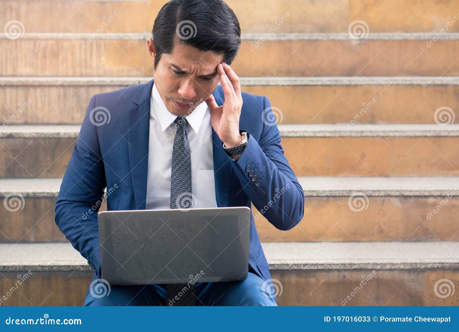 Stressed Businessman Have a Headache Effect from Working with Computer ...