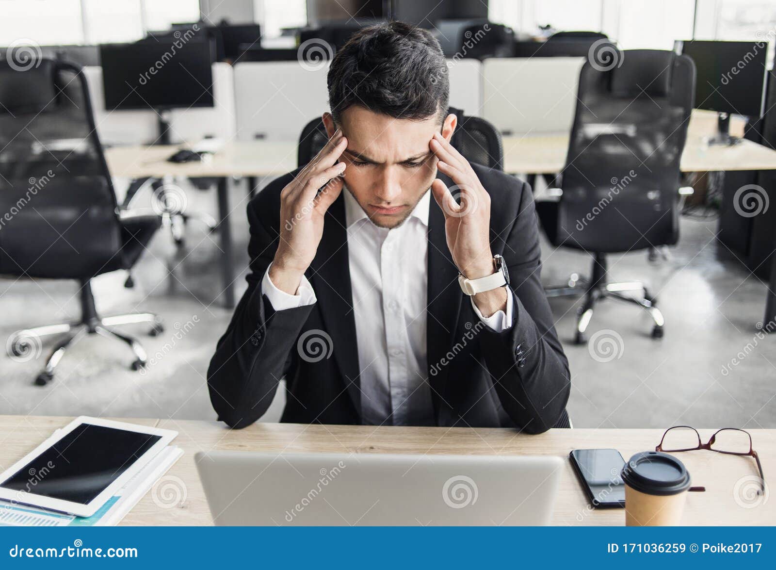 Stressed Businessman Having Problems at Work. Tired Men Having Headache ...