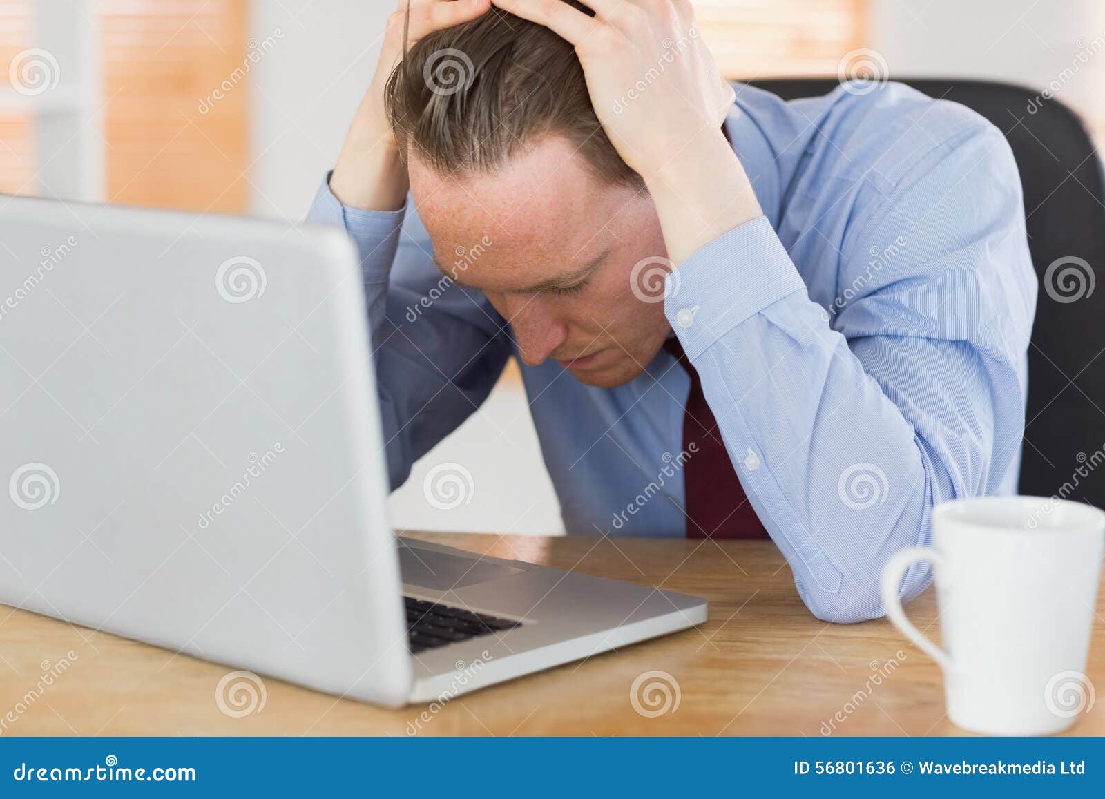 Stressed Businessman with Head in Hands Stock Photo - Image of head ...