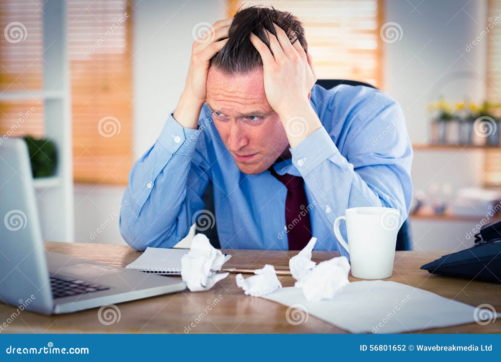 Stressed Businessman with Head in Hands Stock Photo - Image of ...