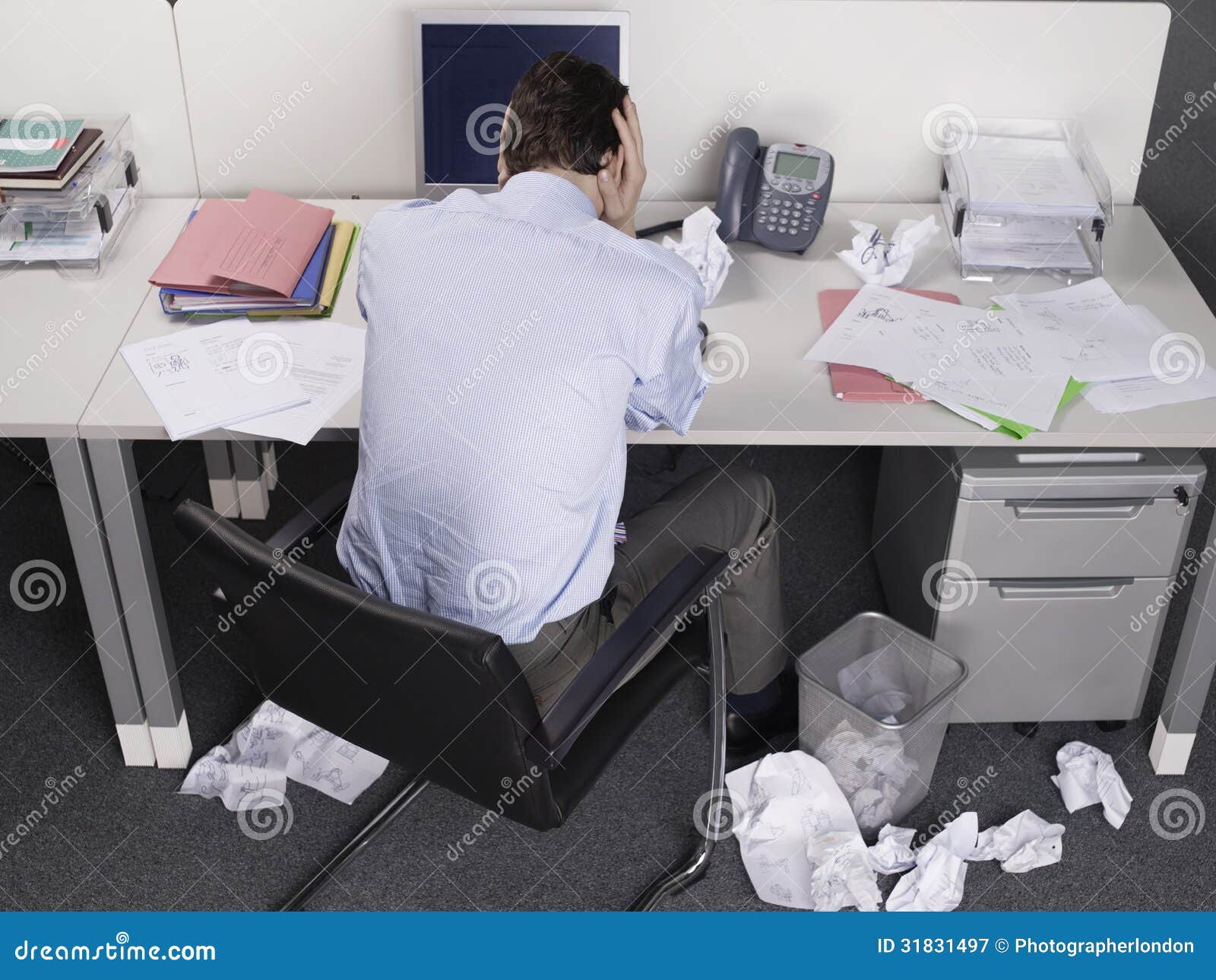 Stressed Businessman at Office Desk Stock Image - Image of crumpled ...