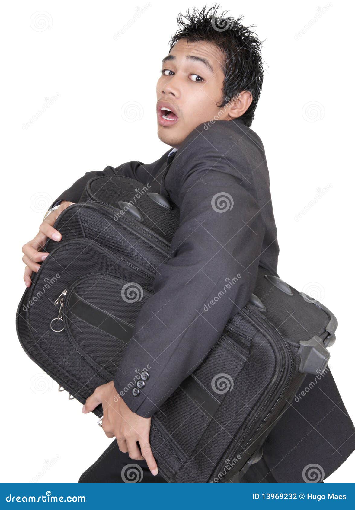 Stressed Businessman Running W Luggage Stock Photo - Image of grasping ...