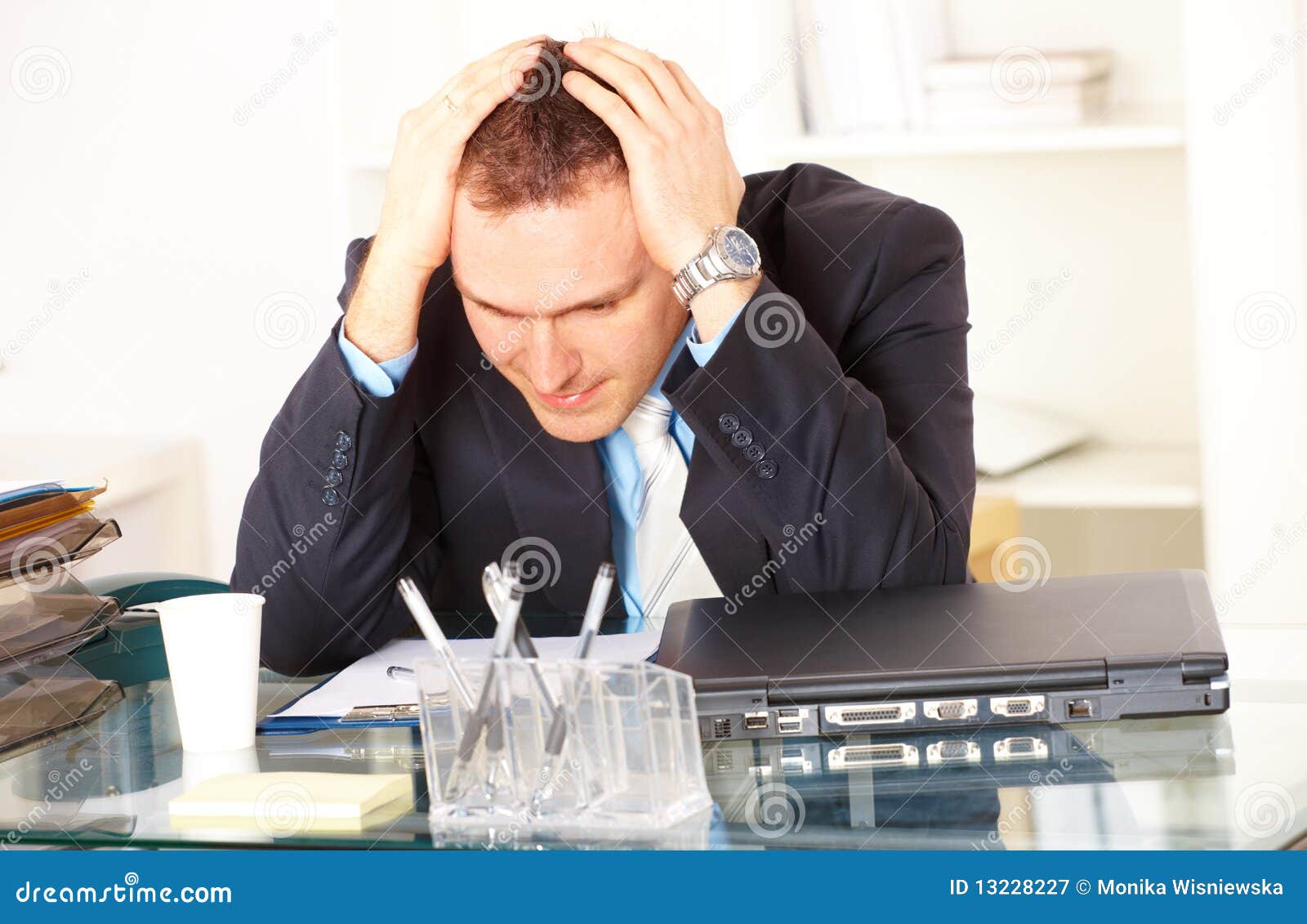 Stressed Businessman Sitting at Desk Stock Image - Image of single ...