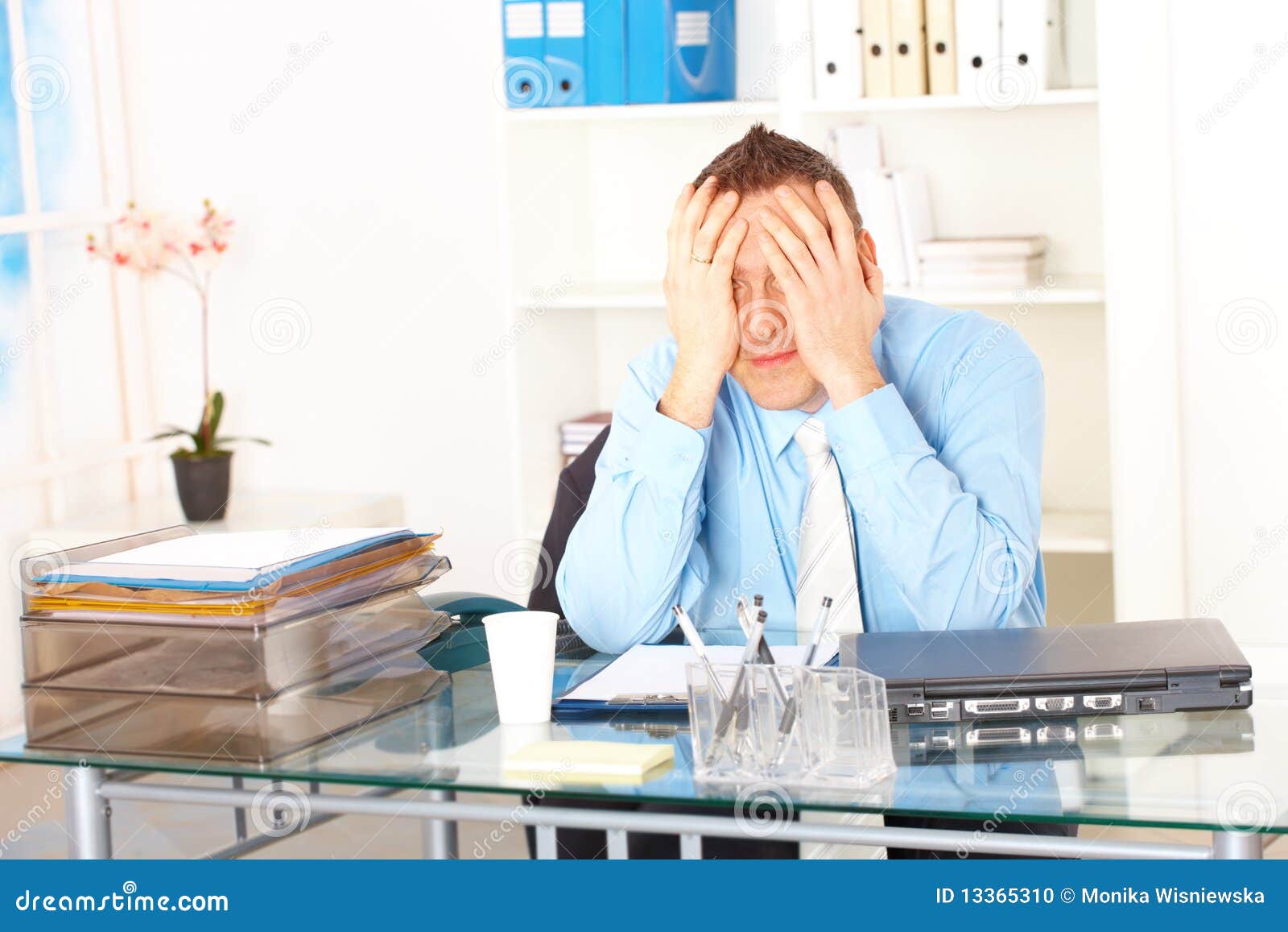 Stressed Businessman Sitting at Desk Stock Photo - Image of person ...