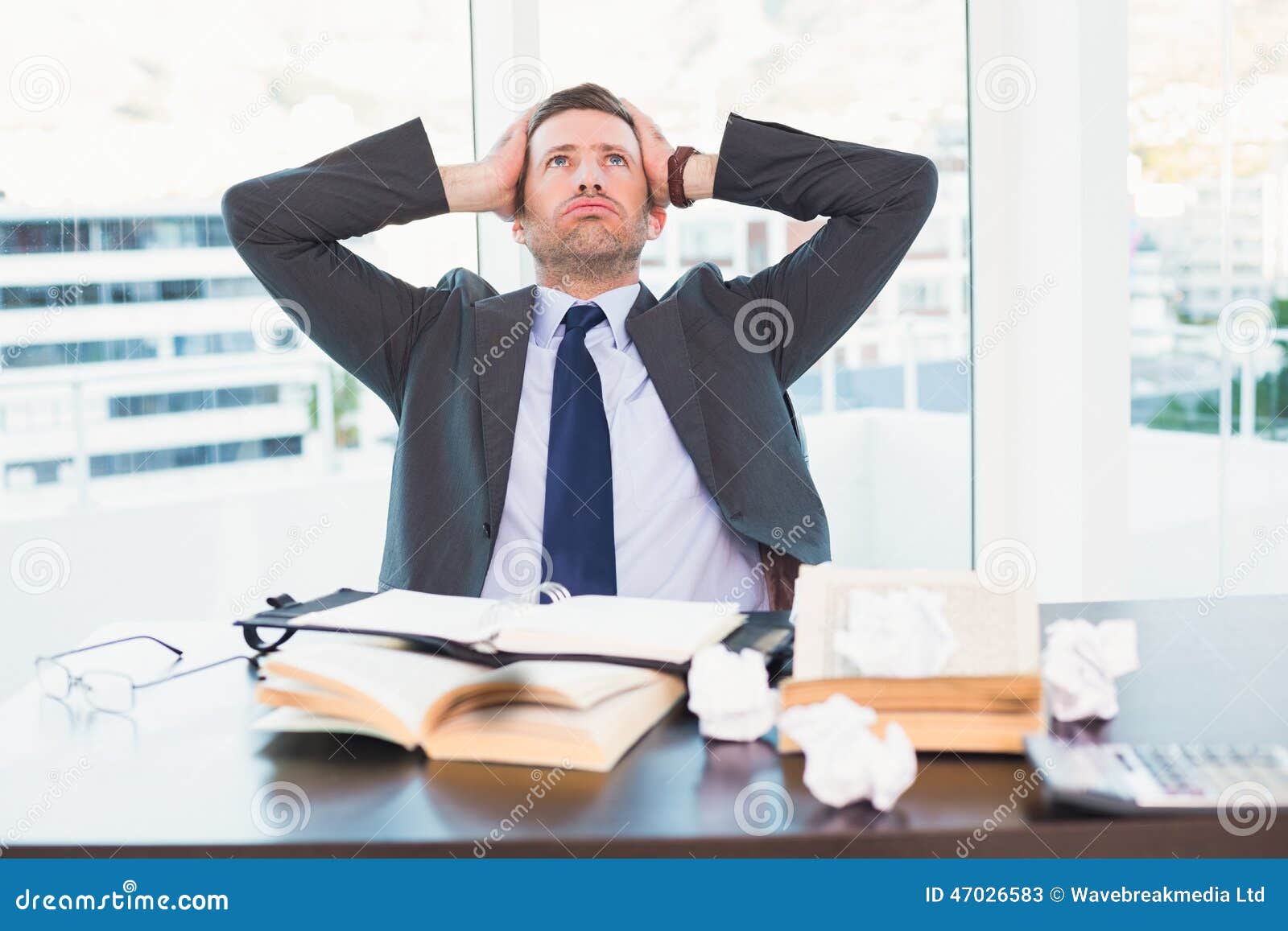Stressed Businessman Taking His Head Stock Image - Image of anxiety ...