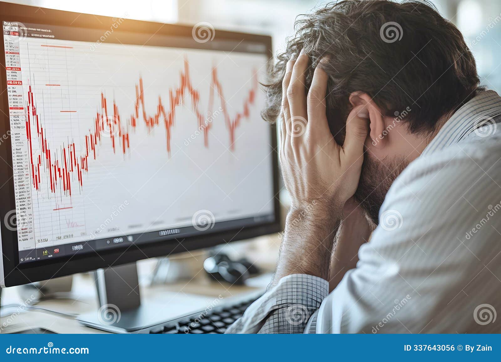 Stressed Businessman Watching Stock Market Crash Computer Screen Stock ...