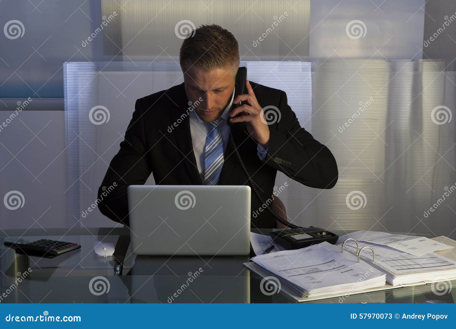 Stressed Businessman Working Late into the Night Stock Image - Image of ...