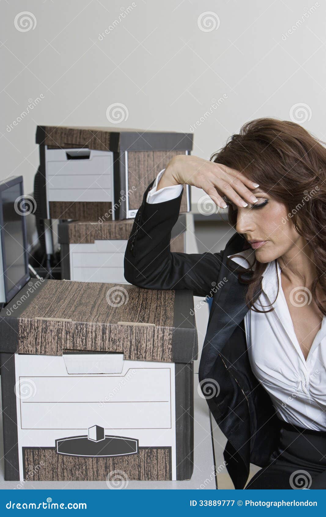 Stressed Businesswoman and Moving Boxes Stock Image - Image of ...