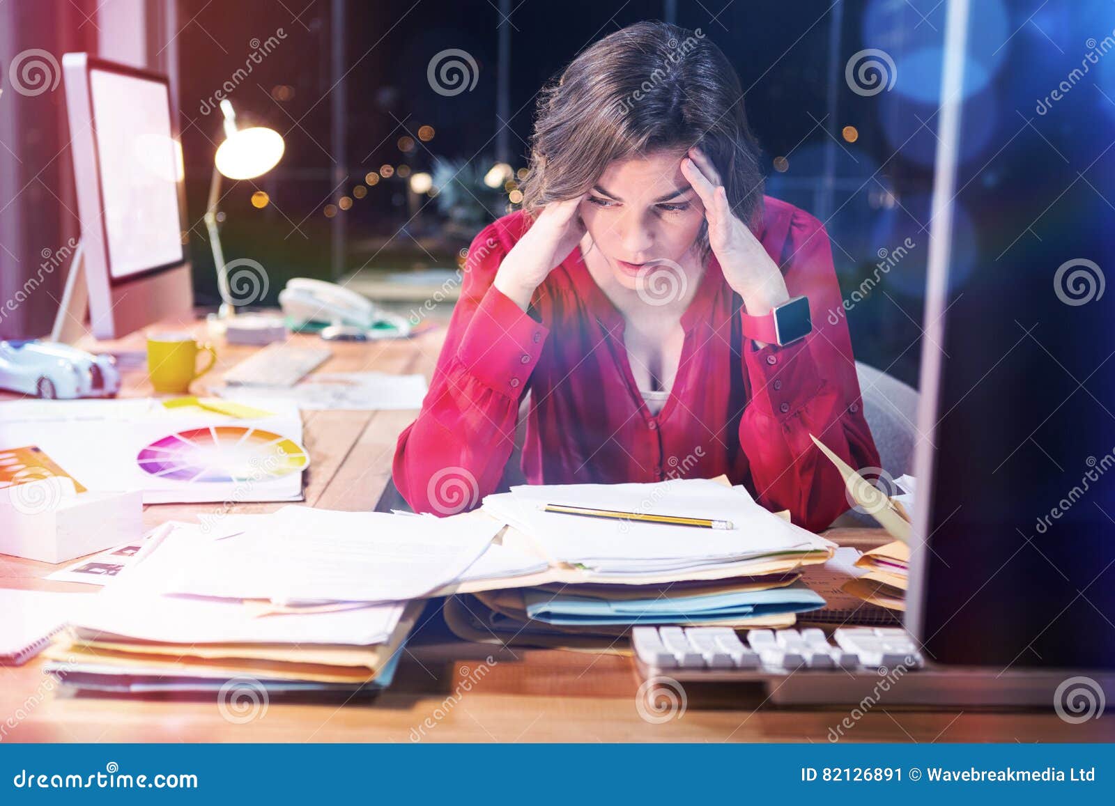 Stressed Businesswoman Sitting in Front of Computer Stock Image - Image ...