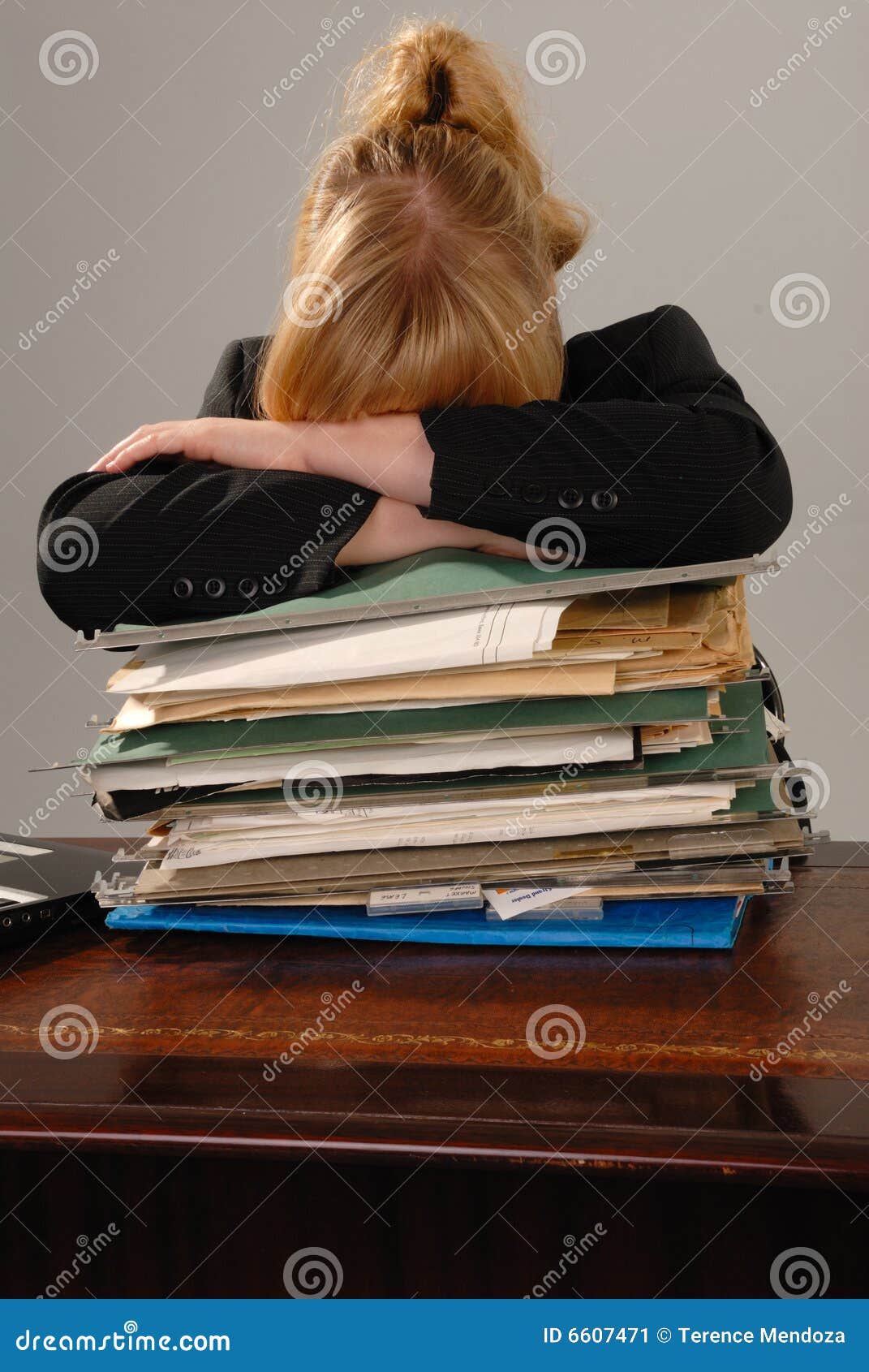 Stressed Businesswoman - Stack of Paperwork Stock Image - Image of ...